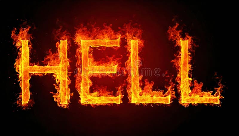 Fire Letters Form the Word Hell Against a Dark Background with Flames ...