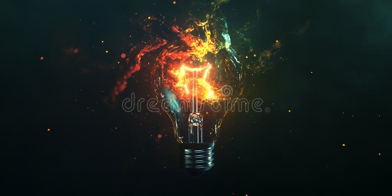 Fiery Light Bulb Burning Bright with Intense Energy and Innovation ...