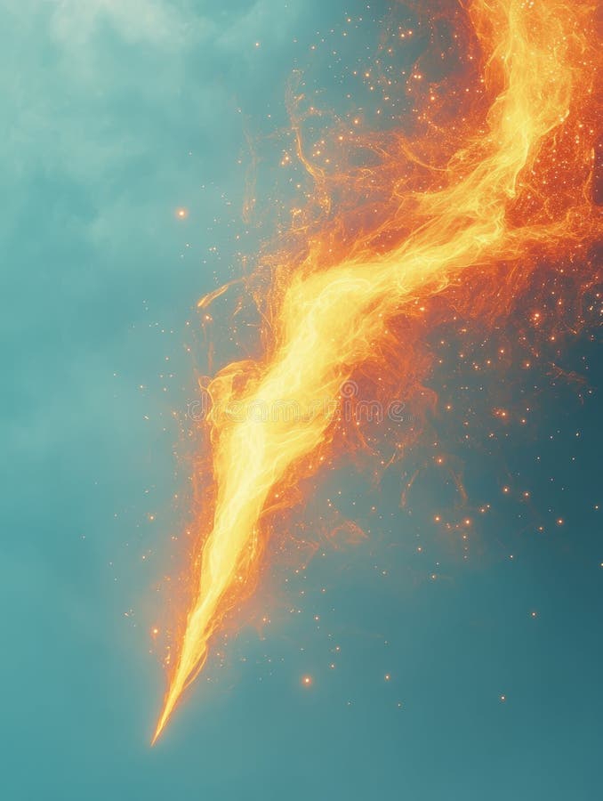 Fiery Lightning Bolt in a Stormy Sky. Stock Photo - Image of storm ...