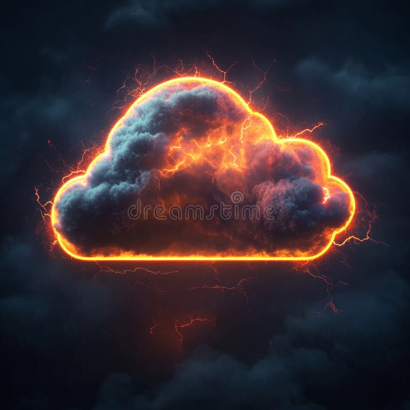 Fiery Lightning-filled Cloud Against a Dramatic Dark Sky. Stock Photo ...