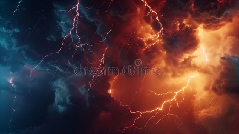 Fiery Lightning Sky Explosion Stock Photo - Image of orange, intense: 346305388