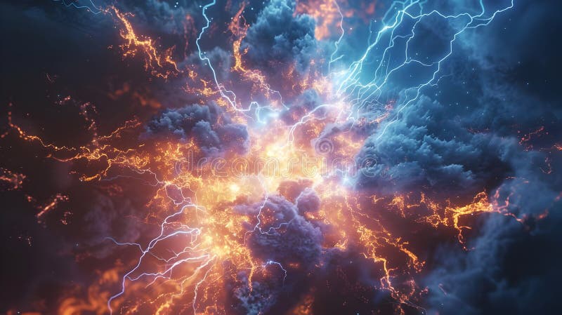 Fiery Lightning Storm Abstract 3D Background Stock Illustration ...