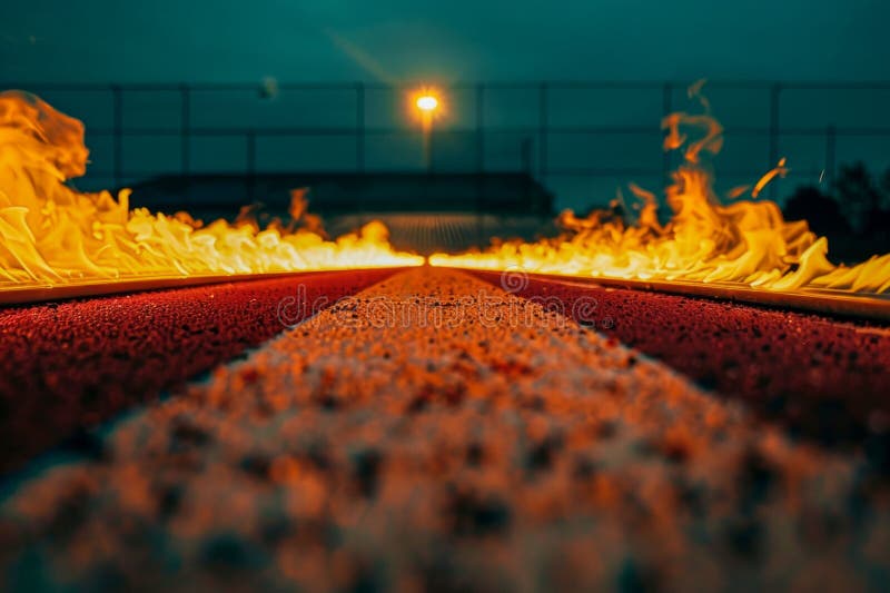 Fiery Line Under Stadium Lights at Night. Generative Ai Stock ...