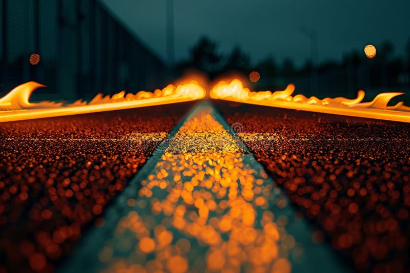 Fiery Line Under Stadium Lights at Night. Generative Ai Stock ...