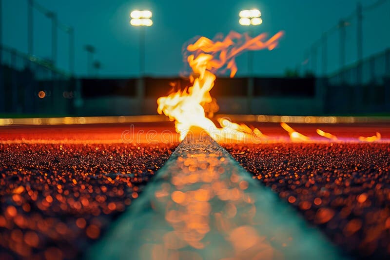 Fiery Line Under Stadium Lights at Night. Generative Ai Stock ...