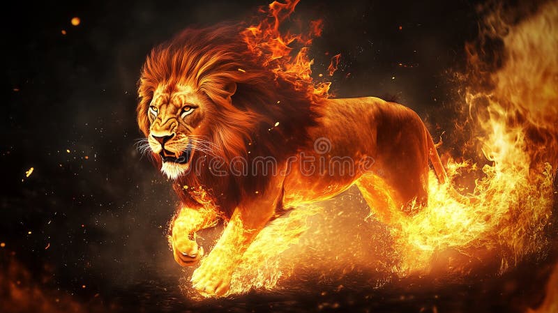 Fiery Lion: a Majestic Creature in Flames Stock Image - Image of power ...