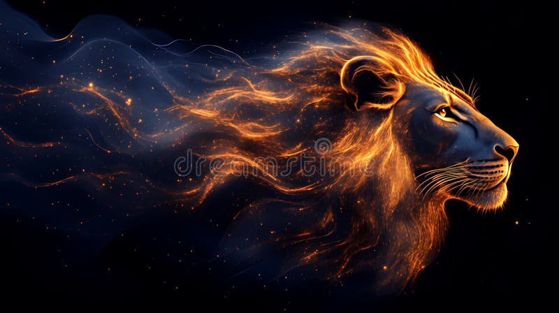 Fiery Lion Mane, Dark Background, Abstract Art, Power Symbol Stock ...