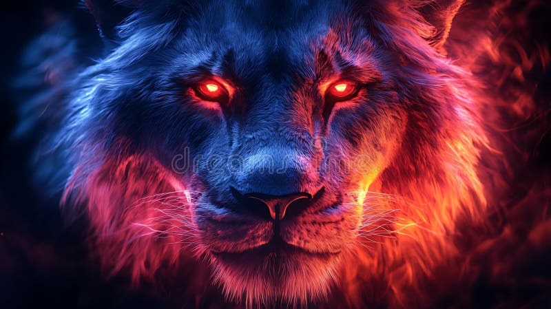 Fiery Lion Portrait, Digital Art, Dark Background, Game Asset Stock ...