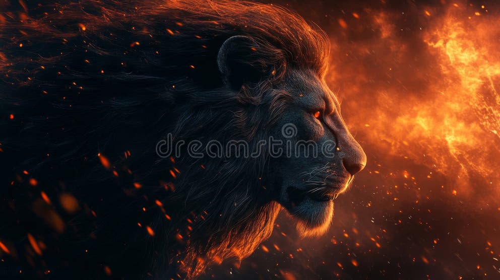 Fiery Lion Profile in Dark Embers Stock Illustration - Illustration of ...