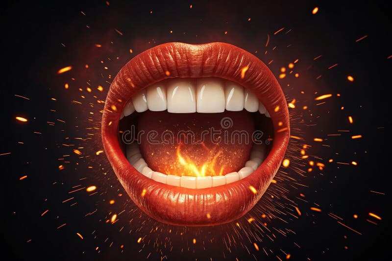 Fiery Lips with Flames and Sparks Emanating from an Open Mouth with ...