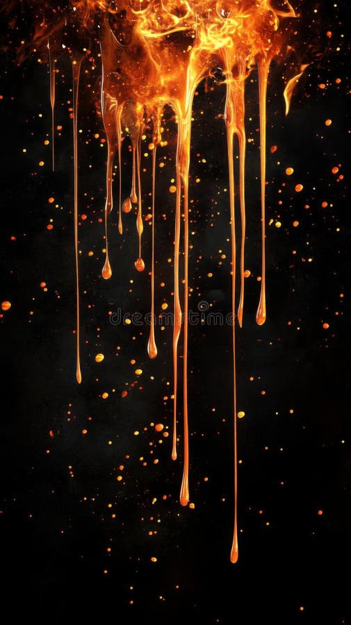 Fiery Liquid Dripping Against Black Background with Molten Lava Theme ...