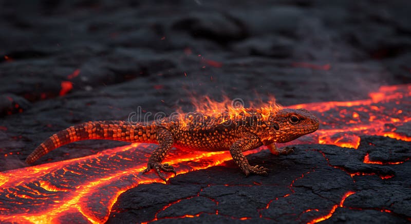 Fiery Lizard Molten Lava Dramatic Volcanic Scene Stock Photos - Free ...