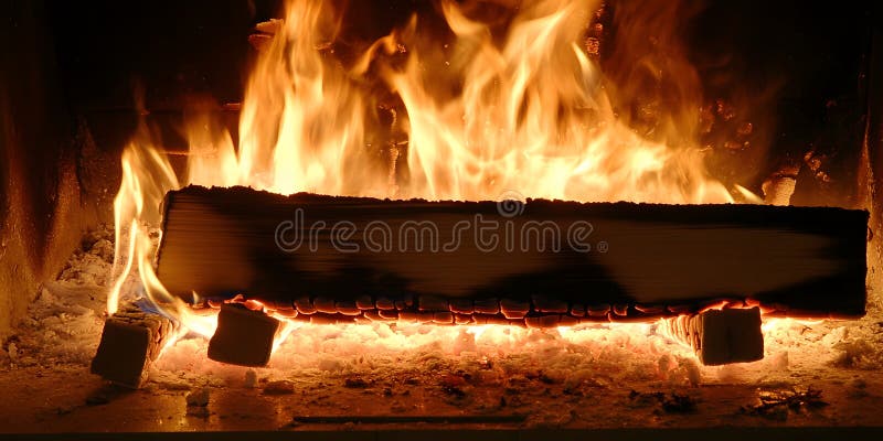 Fiery Log Burning in Fireplace, Warm Cozy Fire Royalty Free Image Stock ...