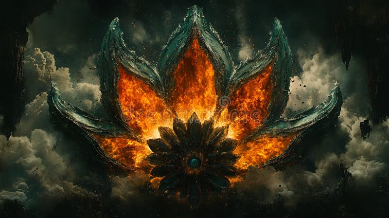 Fiery Lotus Bloom Fantasy Art Surreal Abstract Fire Dark Clouds Stock ...