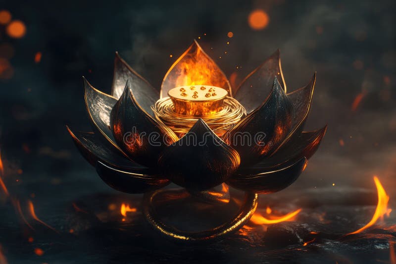 Fiery Lotus Bloom stock illustration. Illustration of lotus - 386100957