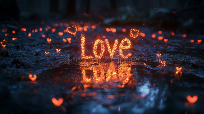 Fiery Love Embers Glimmering in Dark Water Stock Illustration ...