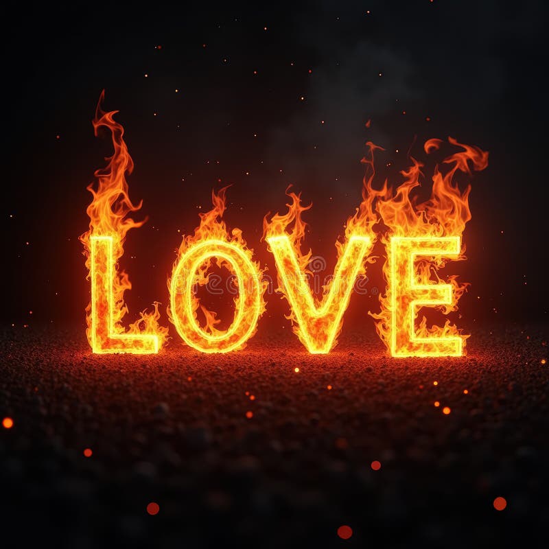 Fiery LOVE Text on Dark Background, AI-generated Stock Illustration ...