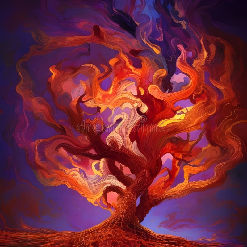 Fiery Magic Tree in a Forest, Created with AI Generative Tools Stock ...