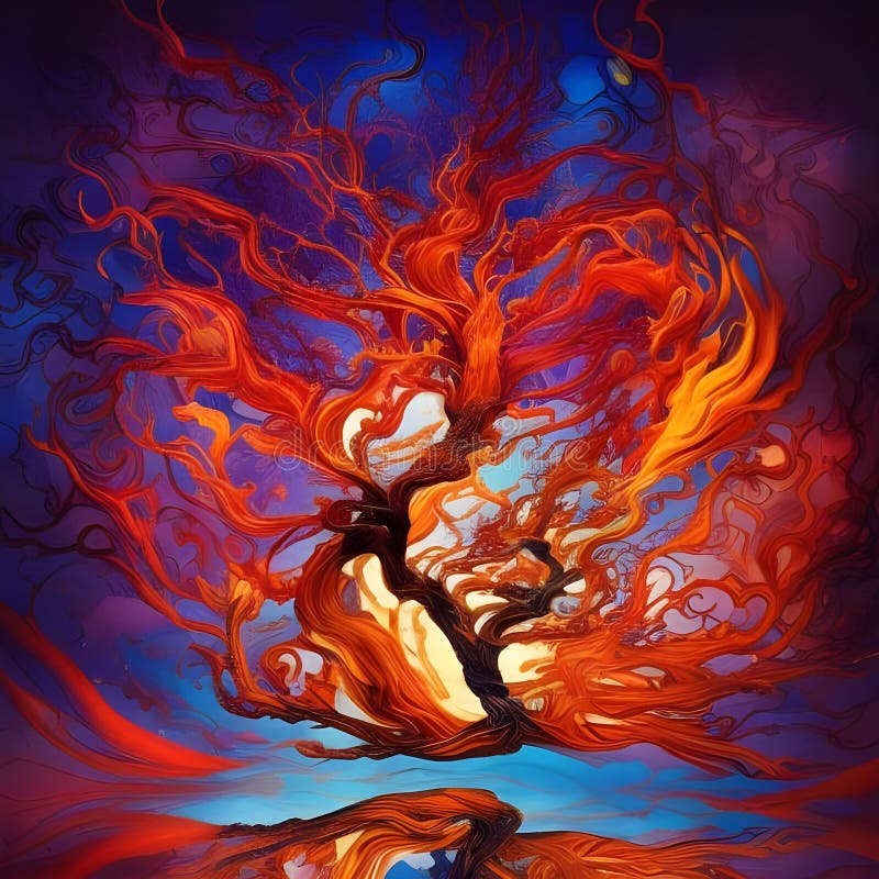 Fiery Magic Tree in a Forest, Created with AI Generative Tools Stock ...