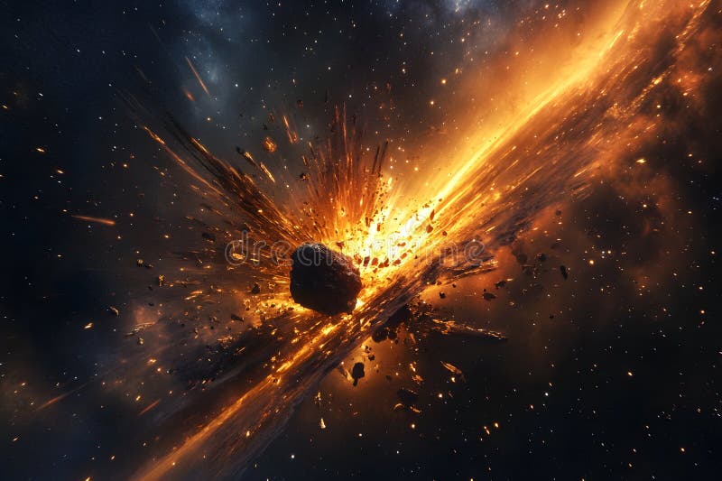 Fiery Meteor Explosion in Space with Glowing Debris and Flames Stock ...
