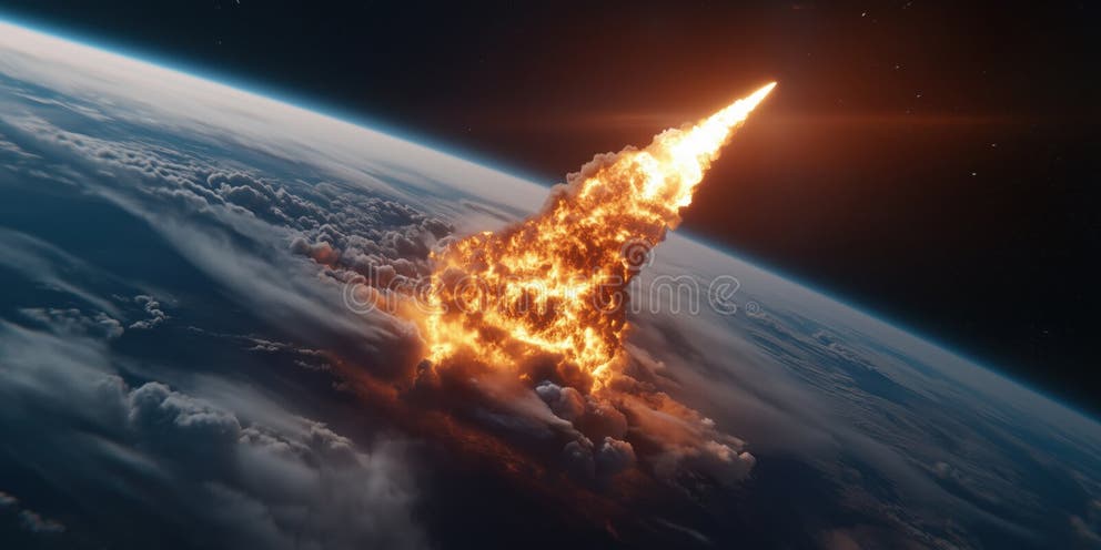 Fiery Meteor Falling Towards Earth with Dramatic Impact Stock ...