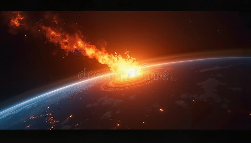 Fiery Meteor Impact on Earthâ€™s Surface, Dramatic Scene for Sci-fi ...