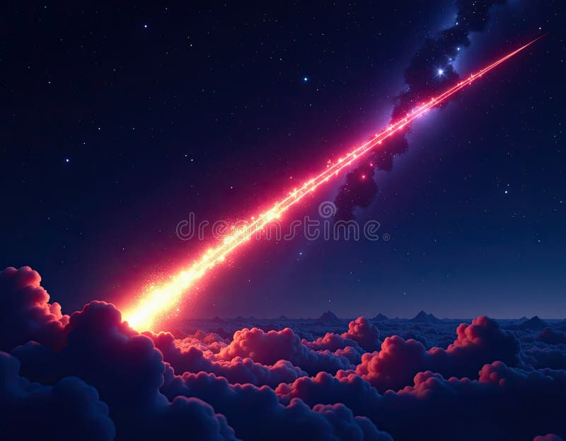 Fiery Meteor Shower Over Cloudscape at Night - Dramatic Space ...