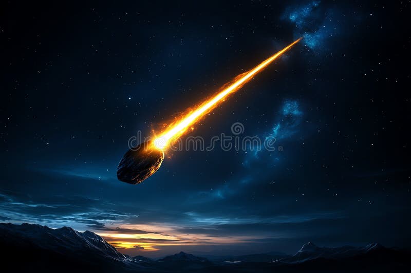 A Fiery Meteor Streaks Across the Night Sky, Leaving a Trail of Glowing ...