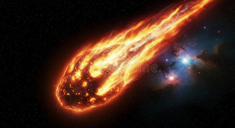 Fiery Meteor Zooms through Space, Trailing a Bright, Glowing Tail of ...