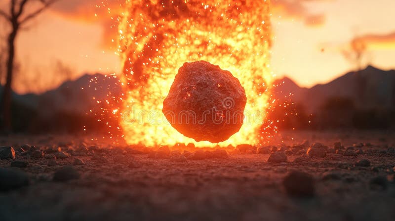 Fiery Meteorite Impact Desert Landscape Asteroid Explosion Stock ...