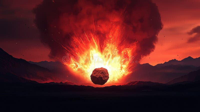 Fiery Meteorite Impact Desert Landscape Asteroid Explosion Stock ...