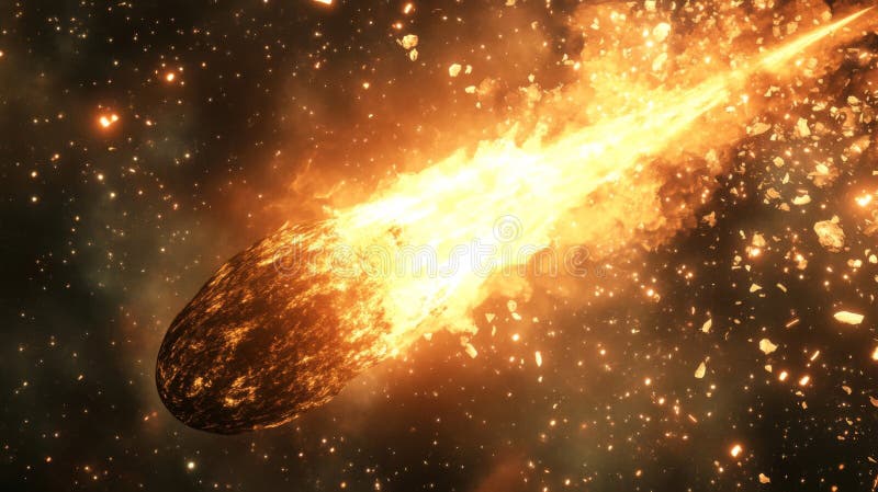 Fiery Meteoroid Burning through Space Stock Illustration - Illustration ...