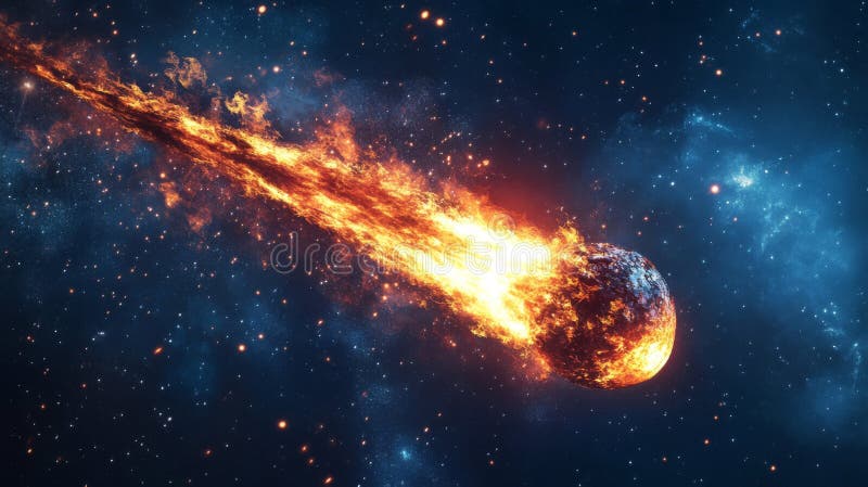Fiery Meteoroid Falling through Dark Space Stock Illustration ...