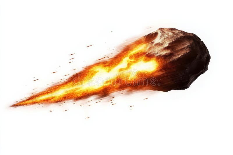 Fiery Meteoroid Falling, Isolated on White Background, Space Rock ...