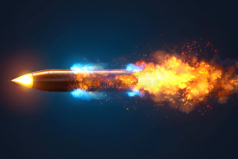 Fiery Missile in Flight with Explosive Flames - Dynamic and Powerful ...
