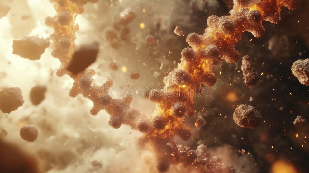 Fiery Molecular Structure Exploding in Space Stock Illustration ...