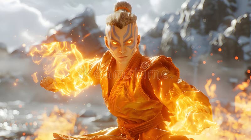 Fiery Monk 3D Illustration stock illustration. Illustration of fire ...