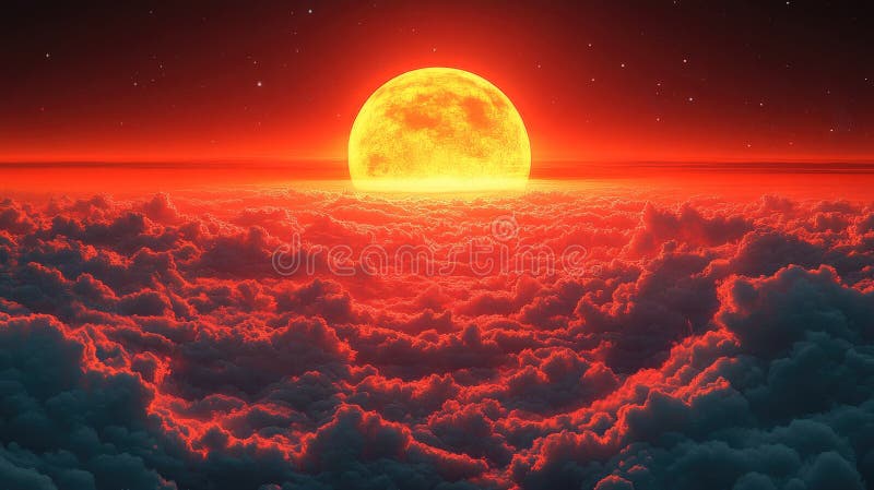 Fiery Moon Above Cloud Layer Stock Photo - Image of digital, beauty ...