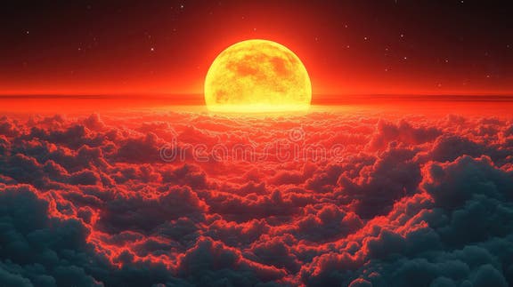 Fiery Moon Above Cloud Layer Stock Photo - Image of digital, beauty ...