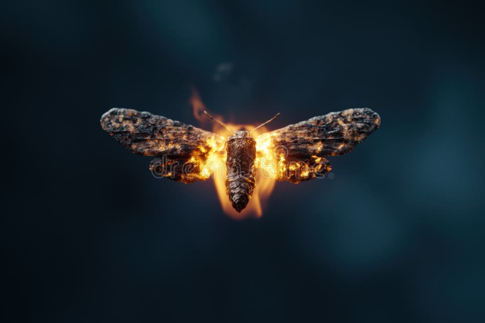 Fiery Moth with Glowing Wings in the Dark Stock Illustration ...