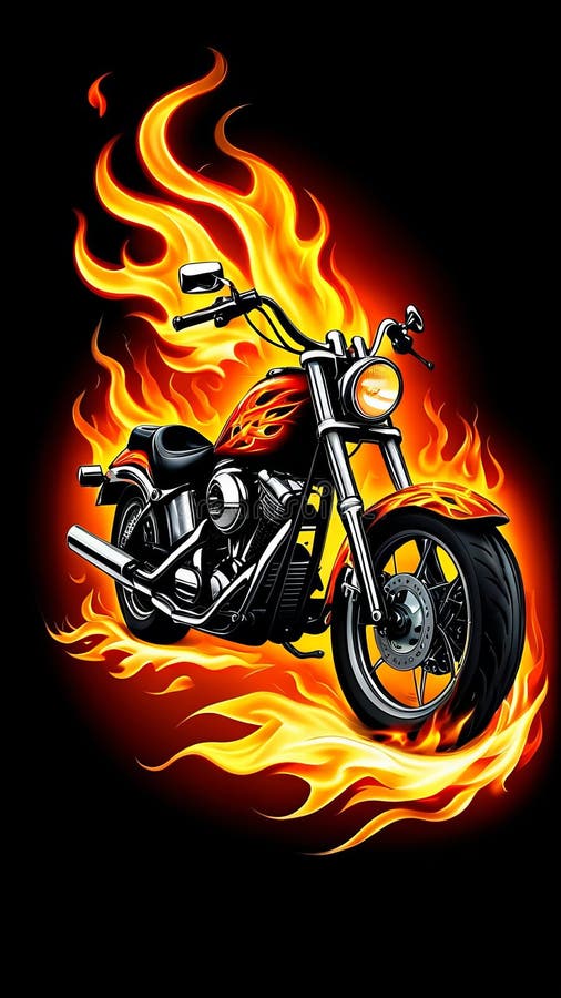 Fiery Motorcycle with Flames on Black Background Stock Photo - Image of ...