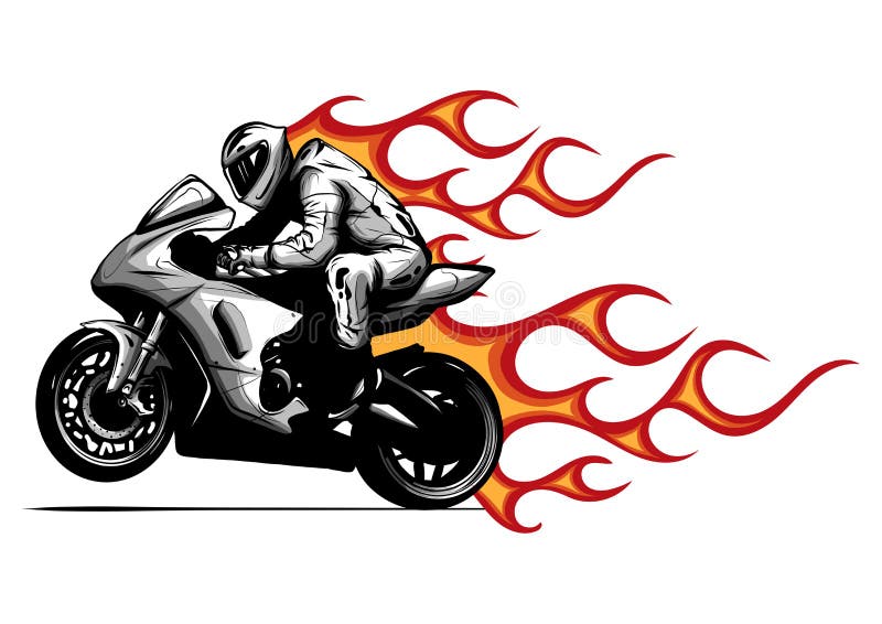 Motorcycle with Fire and Flames Vector Illustration Stock Vector ...
