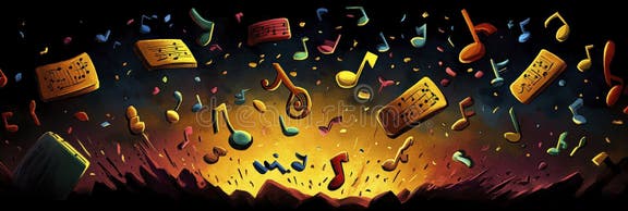 Fiery Music Explosion with Notes and Sheet Flying Stock Illustration ...