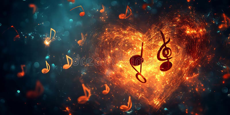 Fiery Music Notes Abstract Burning Heart Background Stock Illustration ...