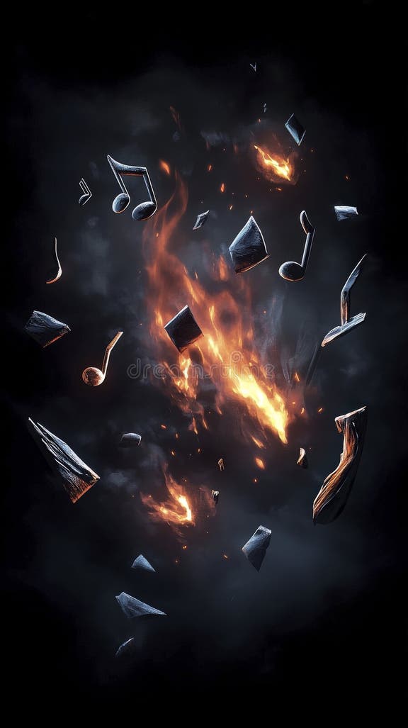 Fiery Music Notes with Composition in Dramatic Tones Stock Illustration ...