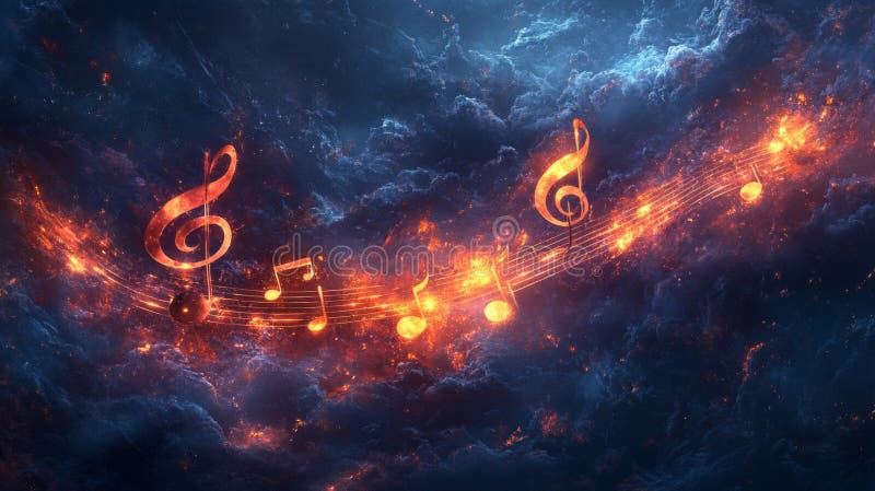 Fiery Music Notes in Cosmic Nebula Stock Illustration - Illustration of ...