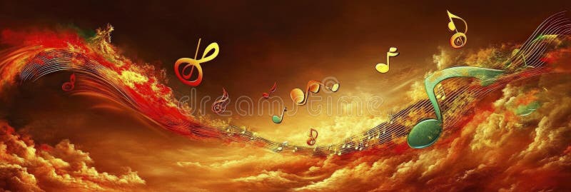 Fiery Music Notes Float Across a Dramatic Sky Stock Illustration ...