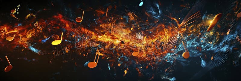 Fiery Musical Energy with Floating Notes in Motion Stock Illustration ...