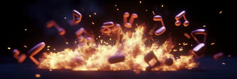 Fiery Musical Explosion with Floating Symbols in Flames Stock ...
