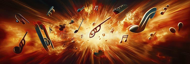 Fiery Musical Notes Burst Creating Dramatic Impact Stock Illustration ...